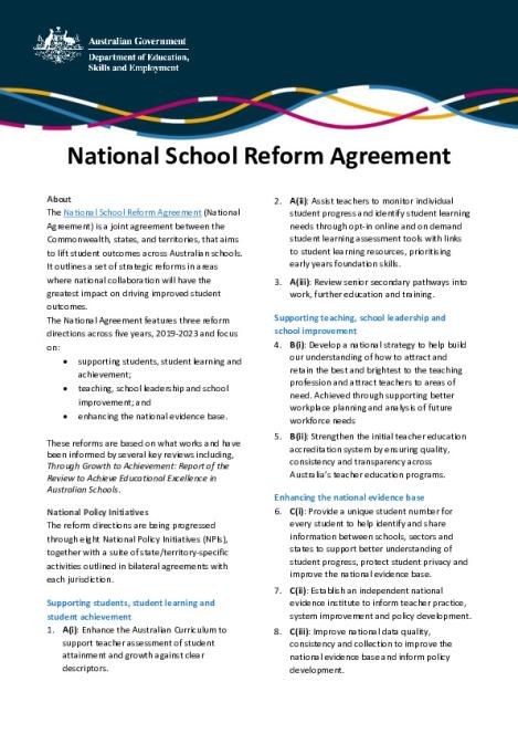 National School Reform Agreement - Department of Education, Australian ...